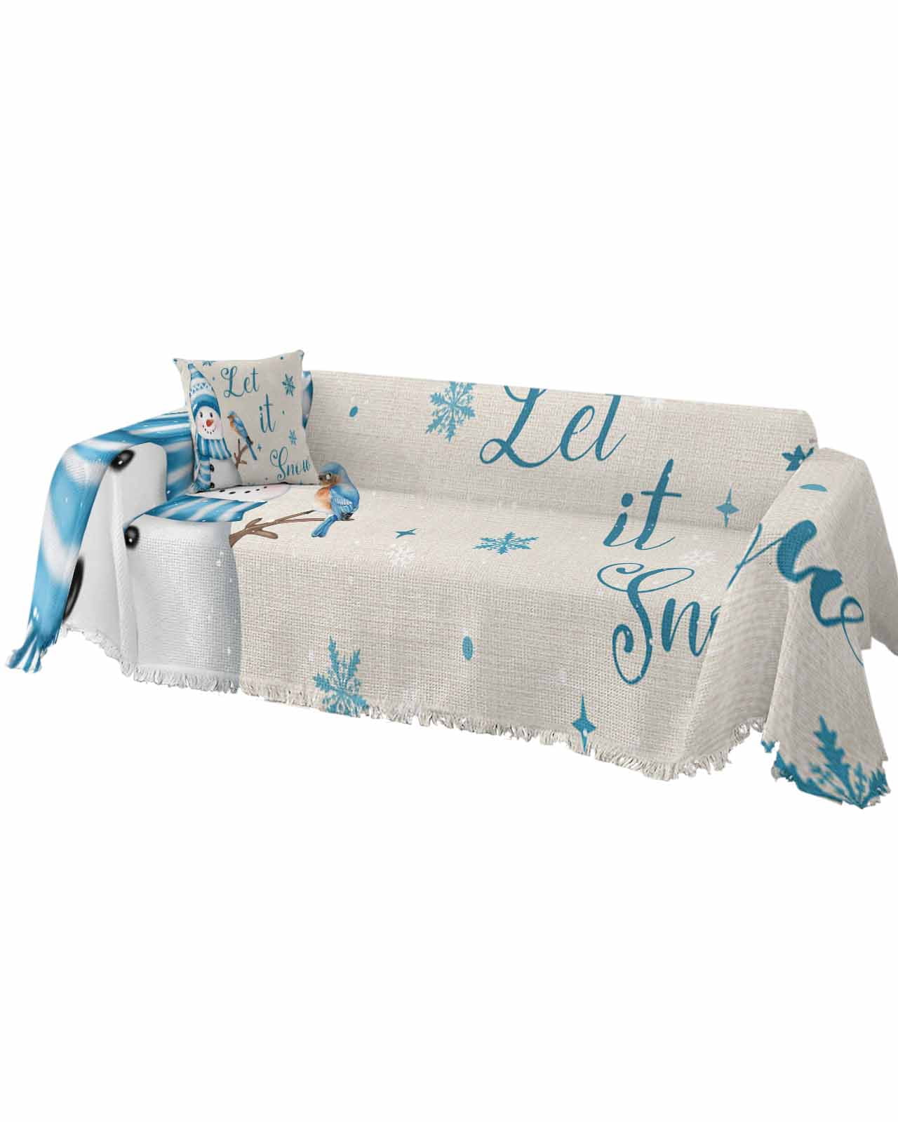 Blue Christmas Snowman Sofa Couch Covers for 3 Cushion Couch, Washable ...