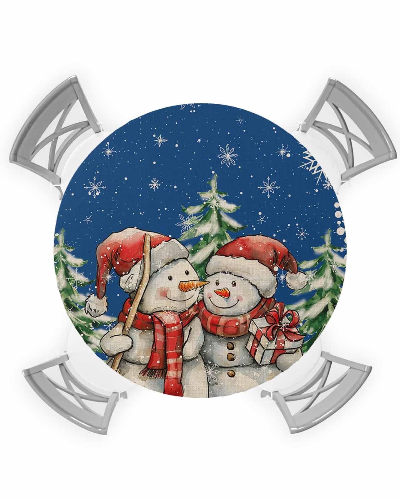 Blue Christmas Snowman Table Cloth, Round Fitted Tablecloths with ...
