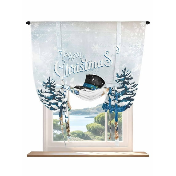 Blue Christmas Snowman Tie Up Curtains for Windows 54 Inch Length ...