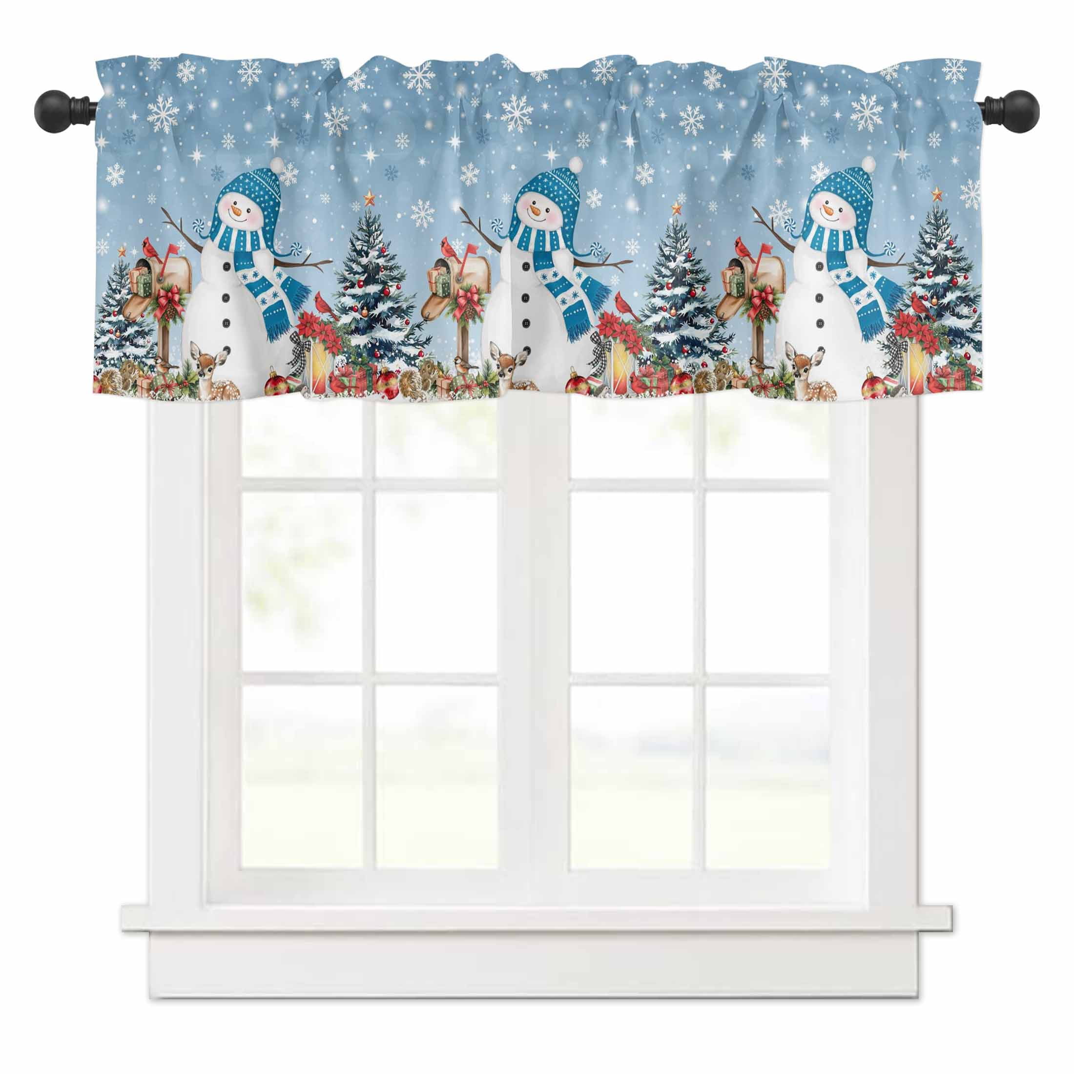 Blue Christmas Snowman Valances for Windows Xmas Tree Elk Balls ...