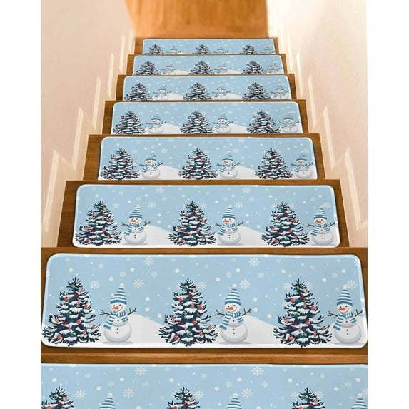Blue Christmas Stair Treads for Wooden Steps Indoor Runner Rug Carpet ...