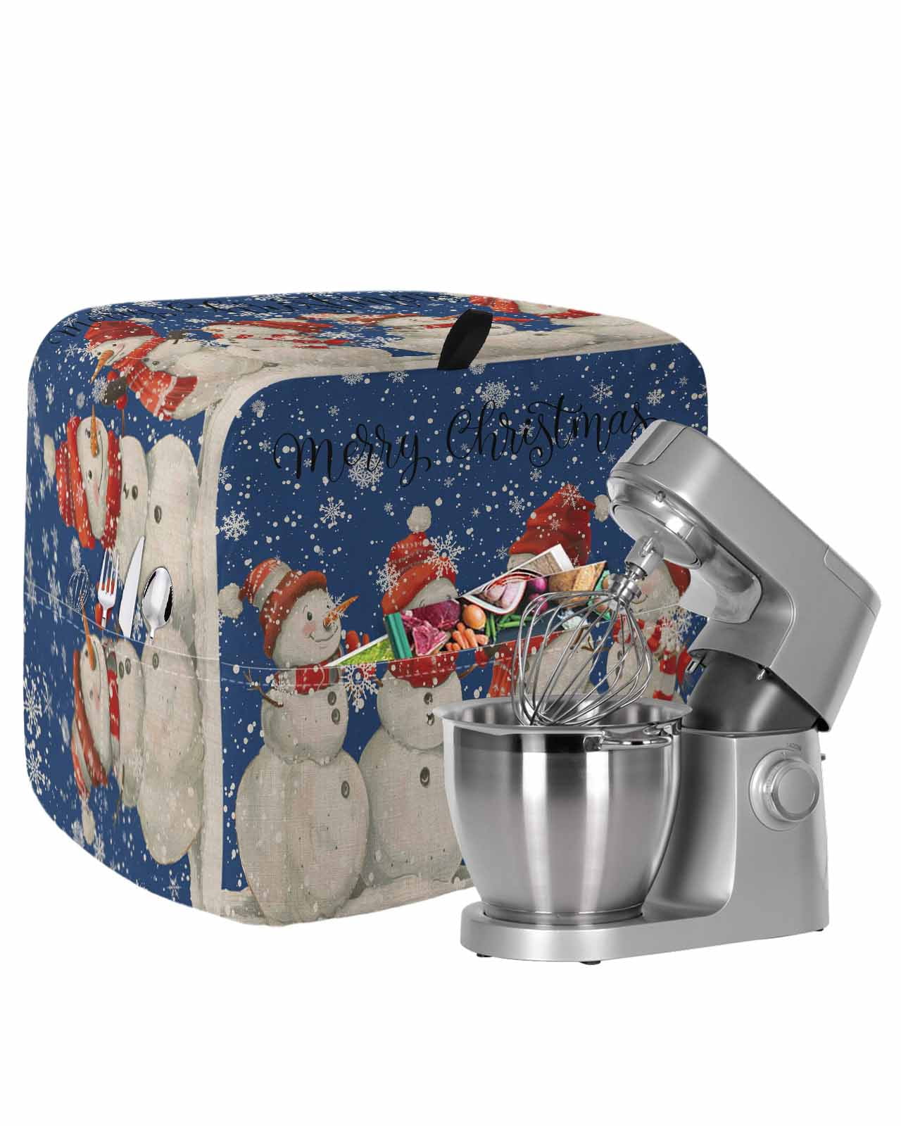 Blue Christmas Stand Mixer Dust Cover with Storage Pocket & Handles ...