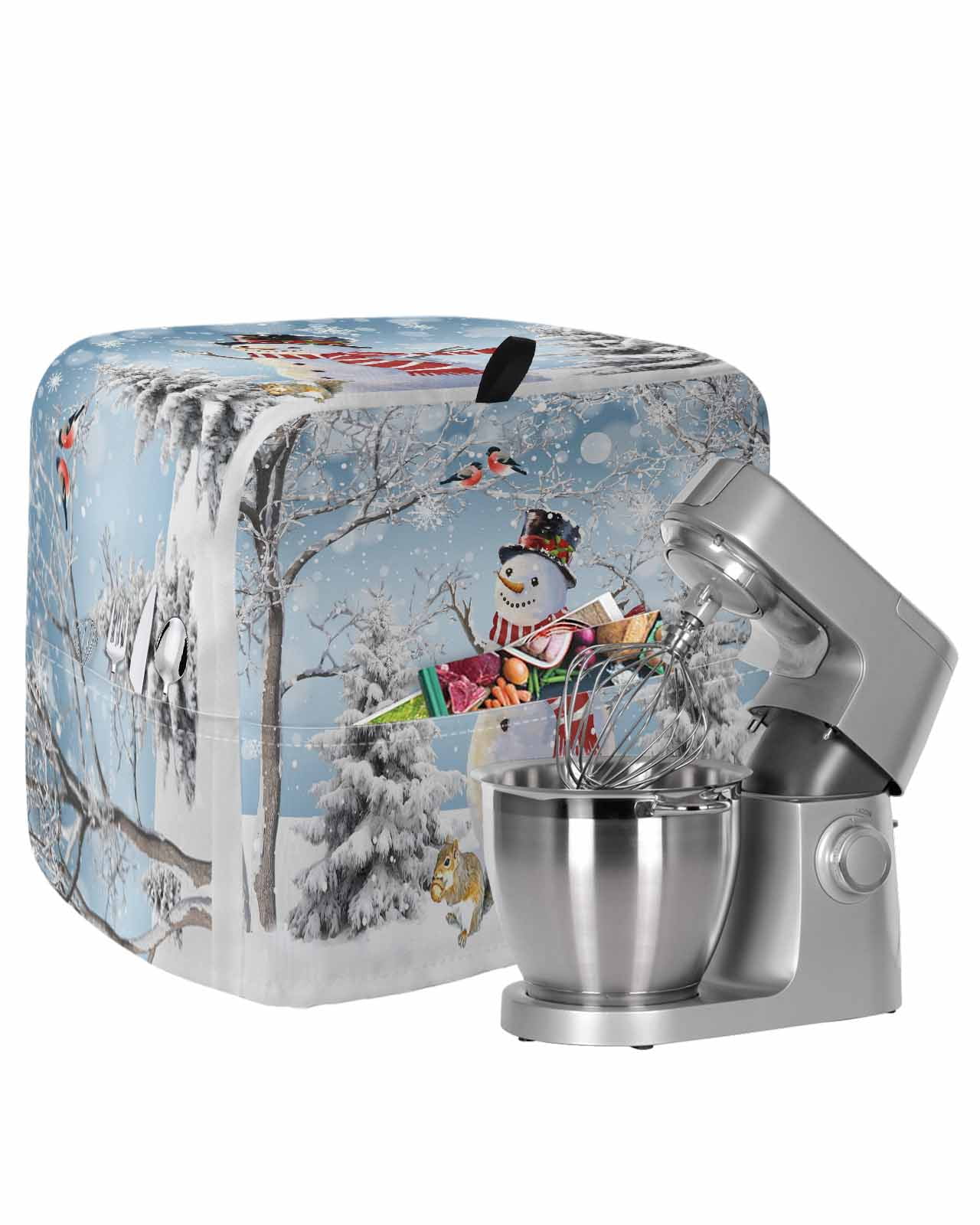 Blue Christmas Stand Mixer Dust Cover with Storage Pocket & Handles ...
