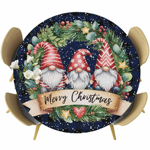 Blue Christmas Table Cloth, Round Fitted Tablecloths with Elastic Edge ...
