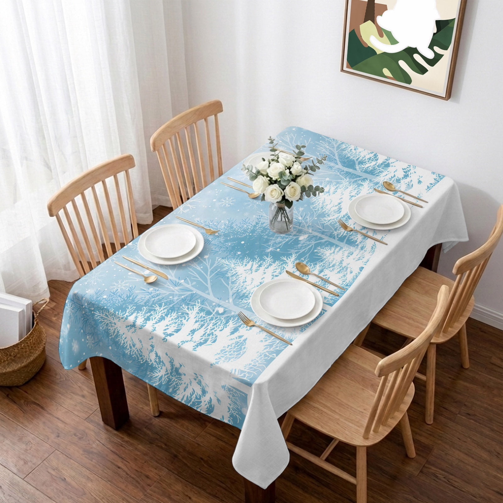 Blue Christmas Table Cloth Waterproof Tablecloths, Winter White Xmas ...