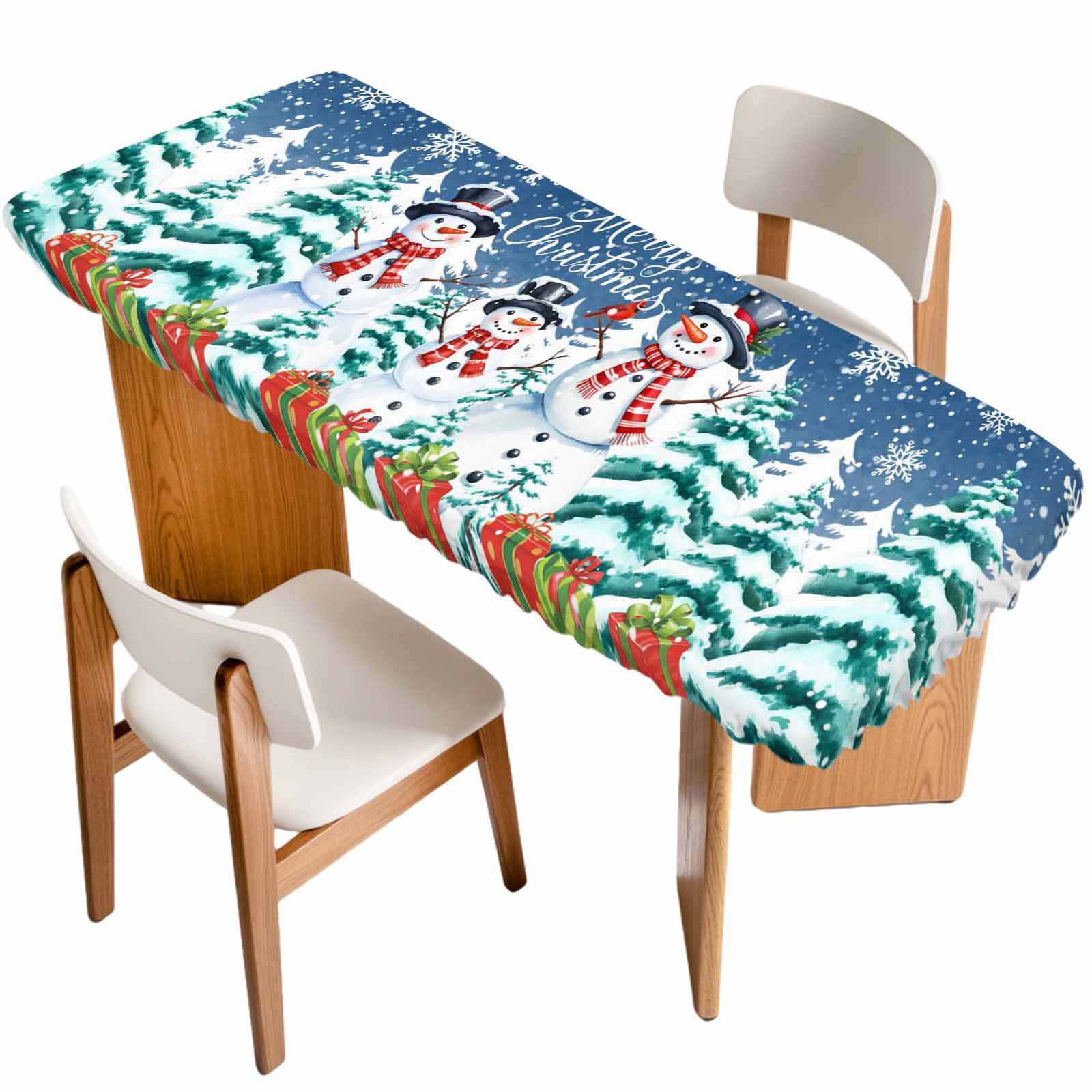Blue Christmas Table Cloths for 8 Foot Rectangle Tables, Snowman ...