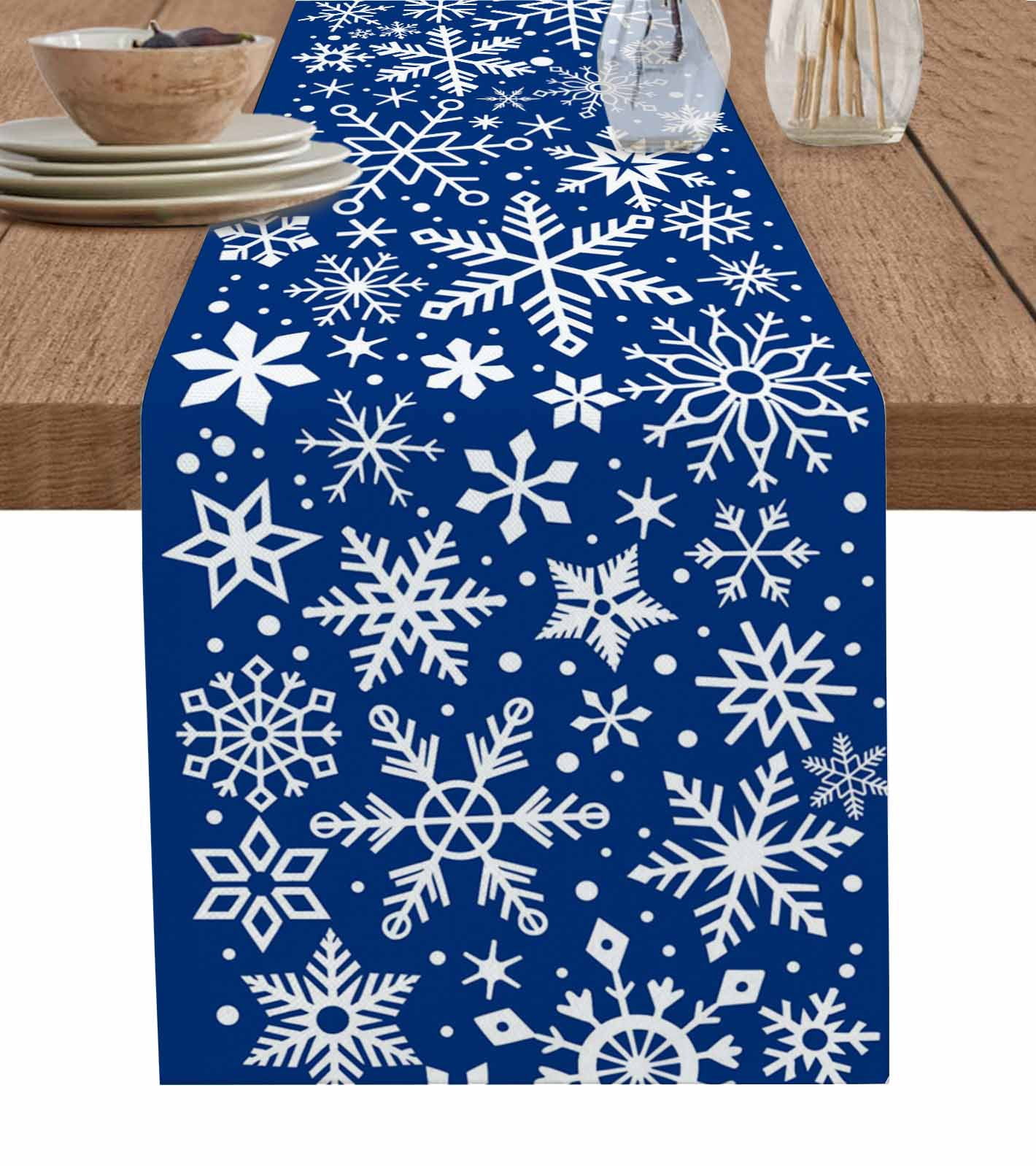 Blue Christmas Table Runner 108 Inches, Snowflakes Xmas Winter Vintage ...