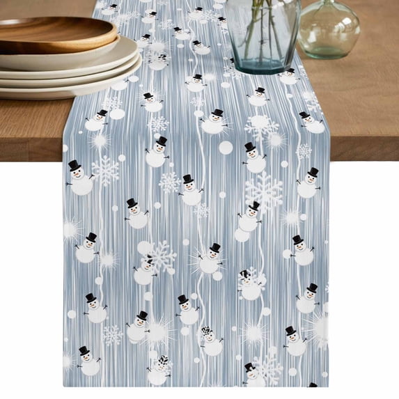 Blue Christmas Table Runner 90 Inches, Xmas Snowflake Snowman Bed ...