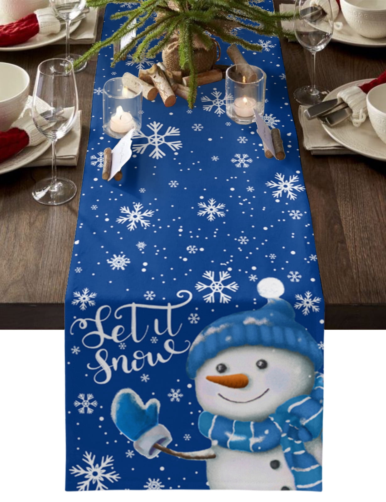 Blue Christmas, Table Runner Winter Snowflake Snowman Tablerunners 13 x ...