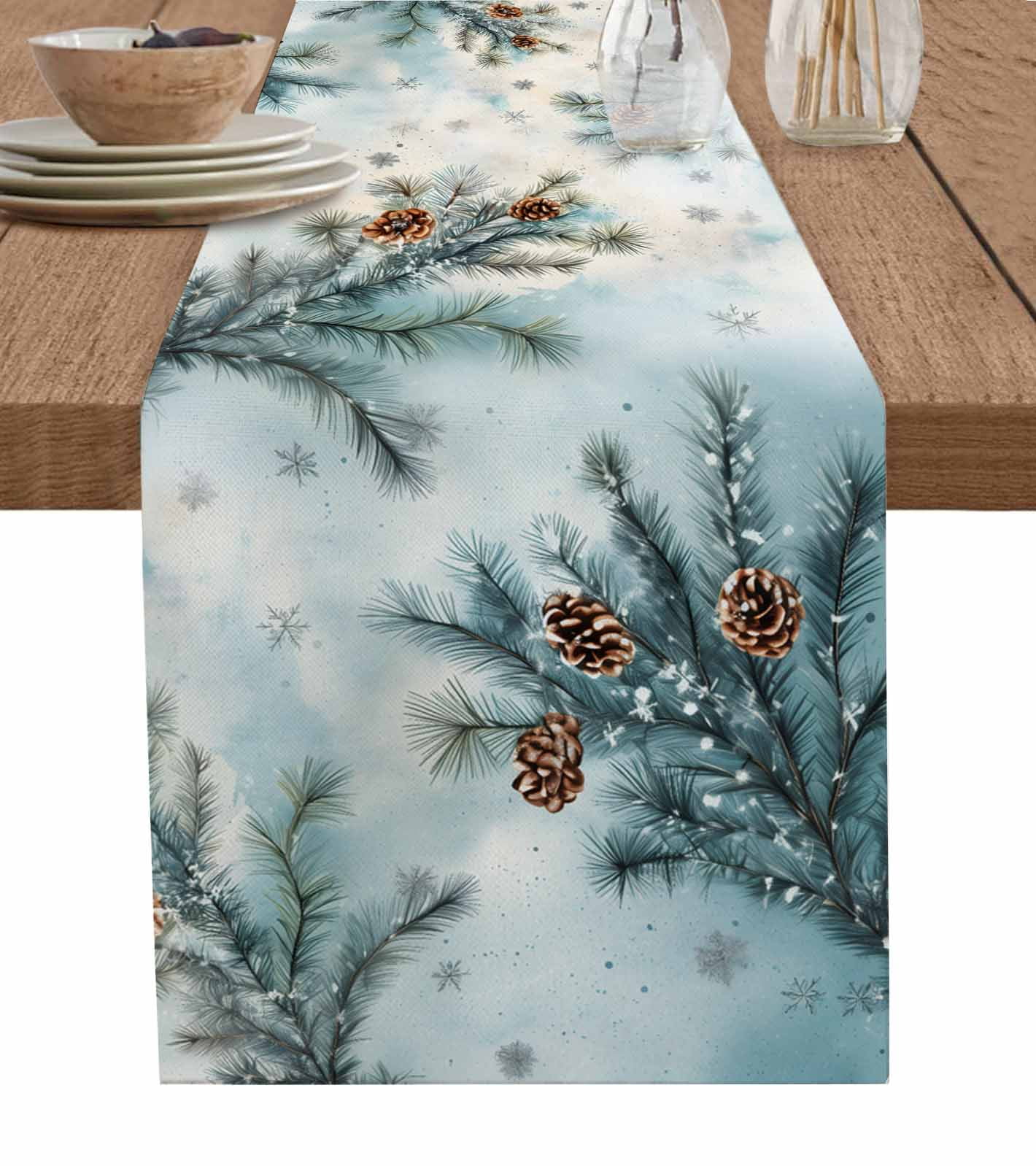 Blue Christmas Table Runner Xmas Botanical Pine Cones Tablerunners 14 x ...