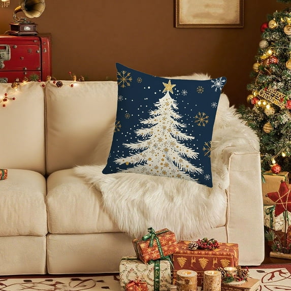 Blue Christmas Themed Linen Material Elk Snowflake Design Pillow Case ...