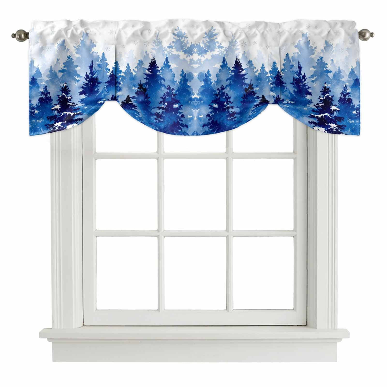 Blue Christmas Tie Up Valance Curtains for Windows, Kitchen Curtains ...