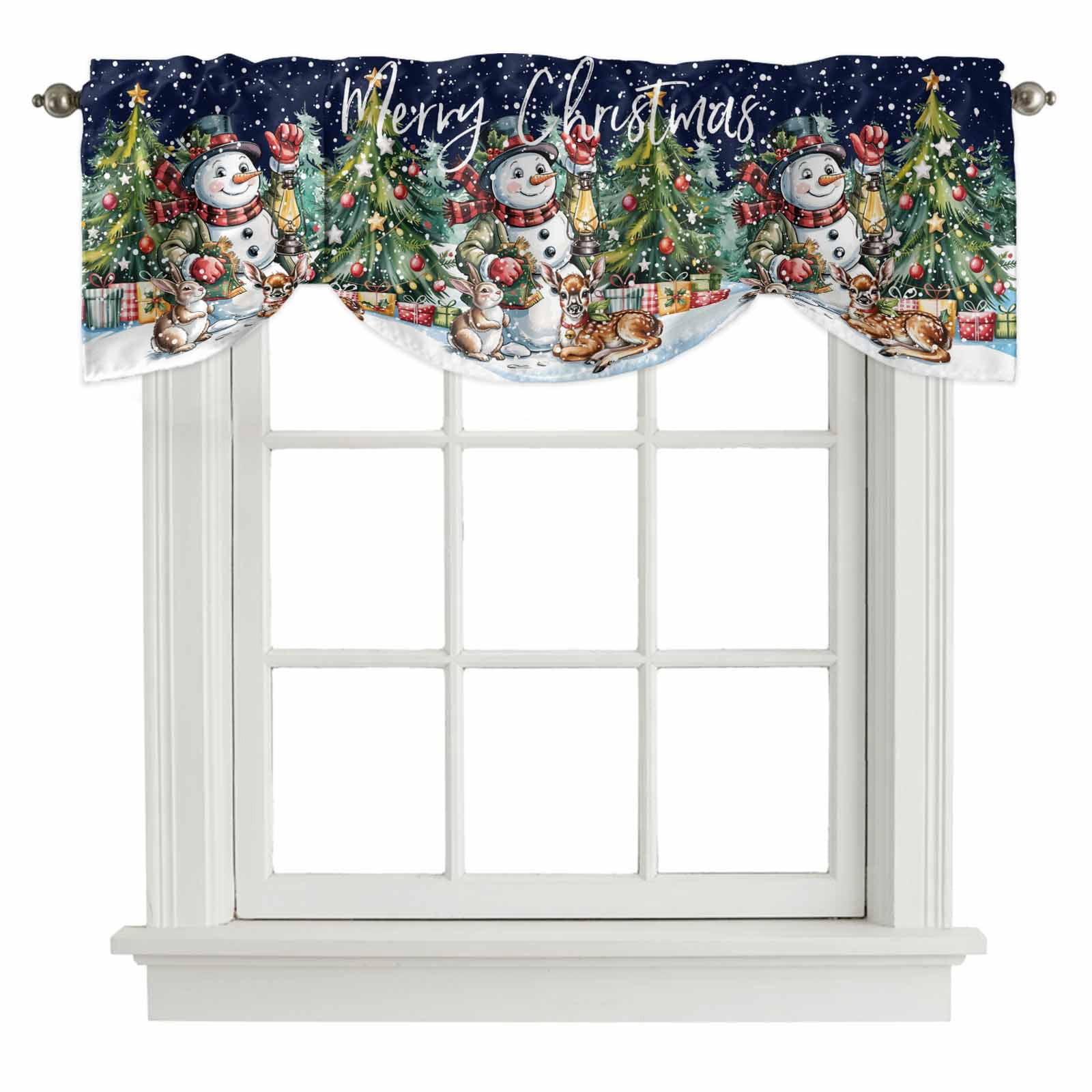 Blue Christmas Tie Up Valance Curtains for Windows, Kitchen Curtains ...