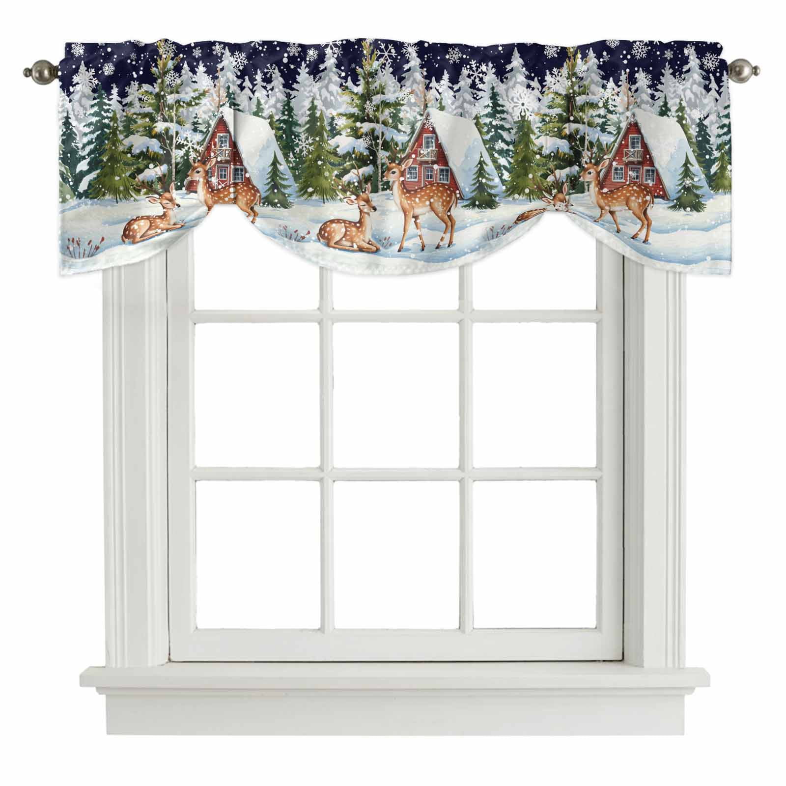 Blue Christmas Tie Up Valance Curtains for Windows, Kitchen Curtains ...