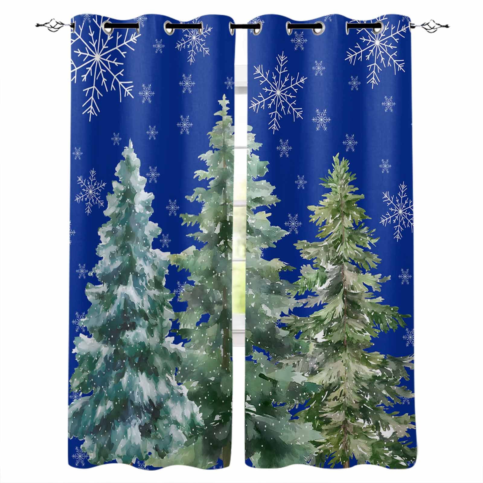 Blue Christmas Tree Blackout Curtains 96 Inches Long for Bedroom, Xmas ...