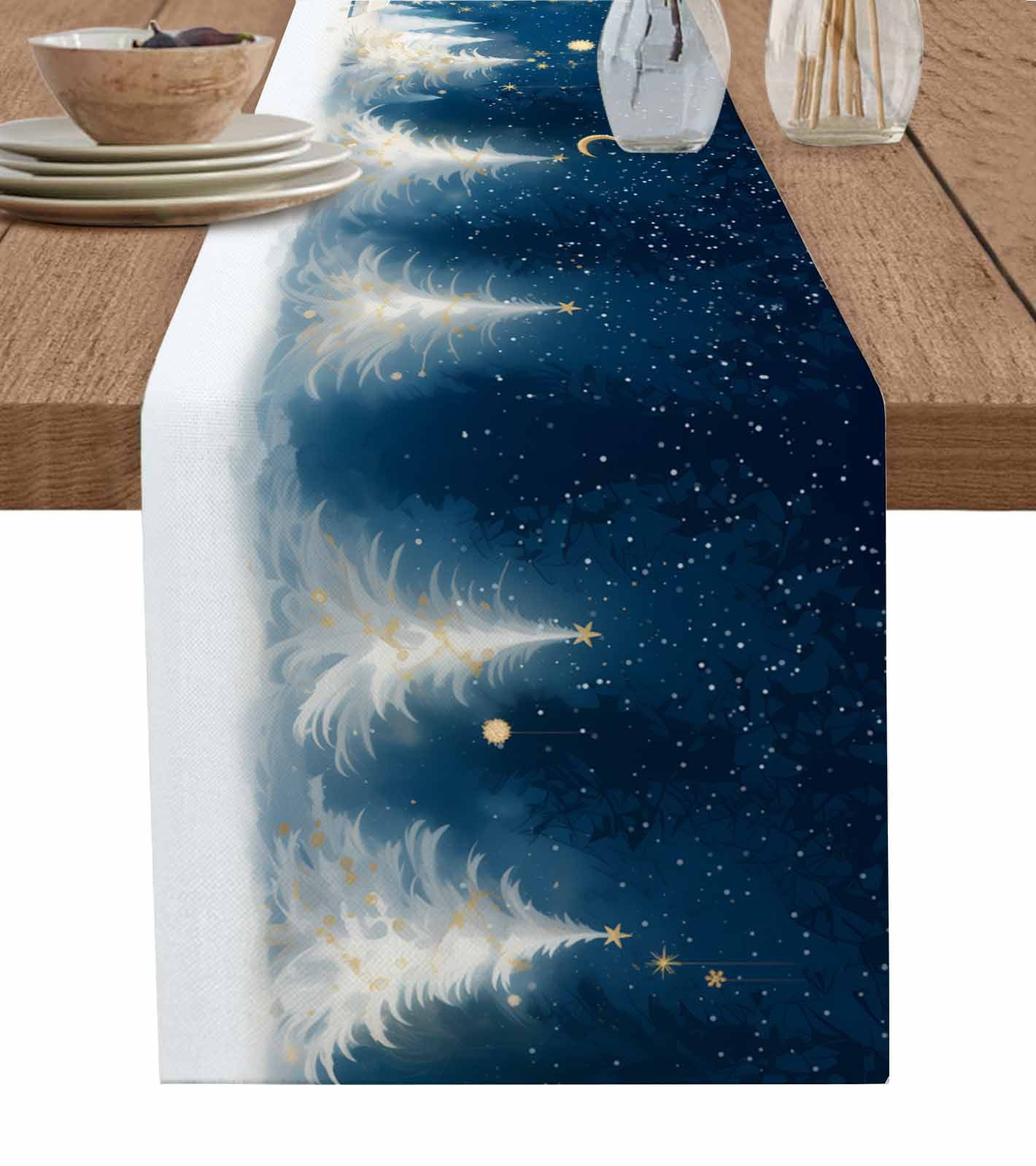 Blue Christmas Tree Burlap-Cotton Table Runner 36 Inches Long,Xmas Tree ...