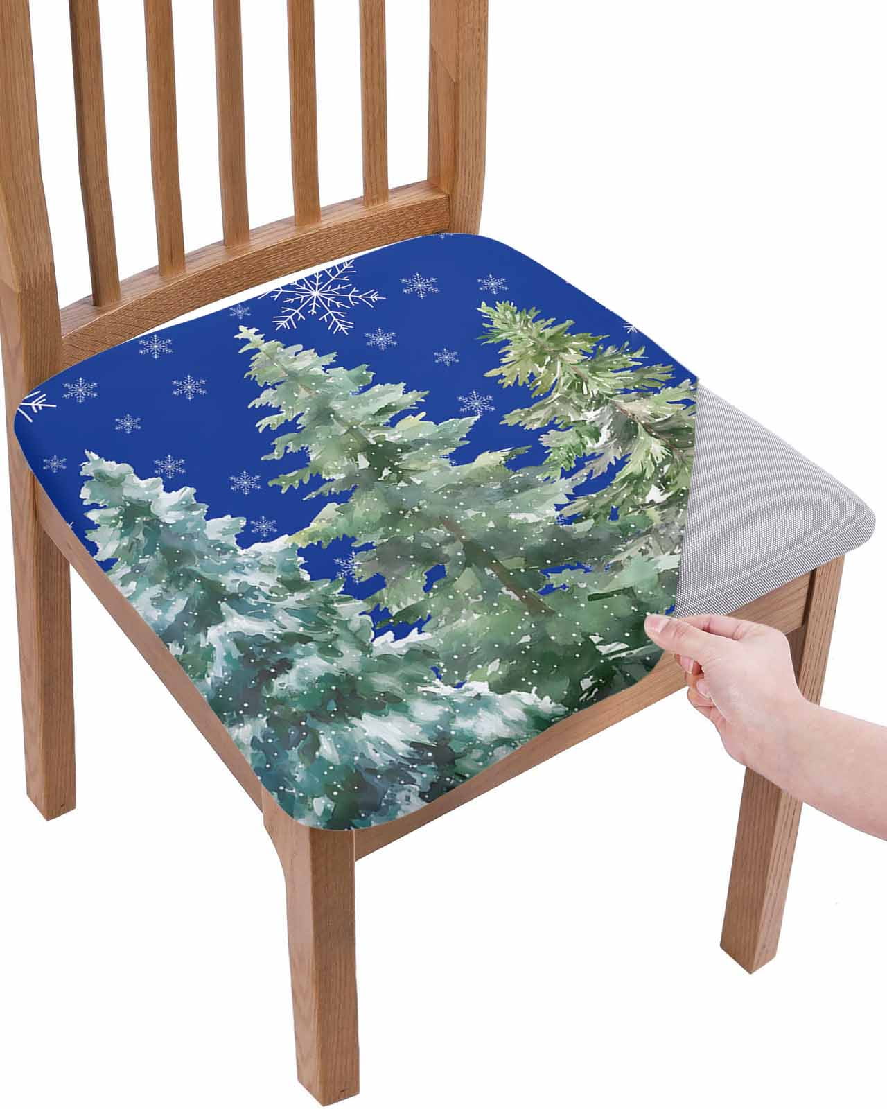 Blue Christmas Tree Chair Seat Covers for Dining Room Stretch Chair ...