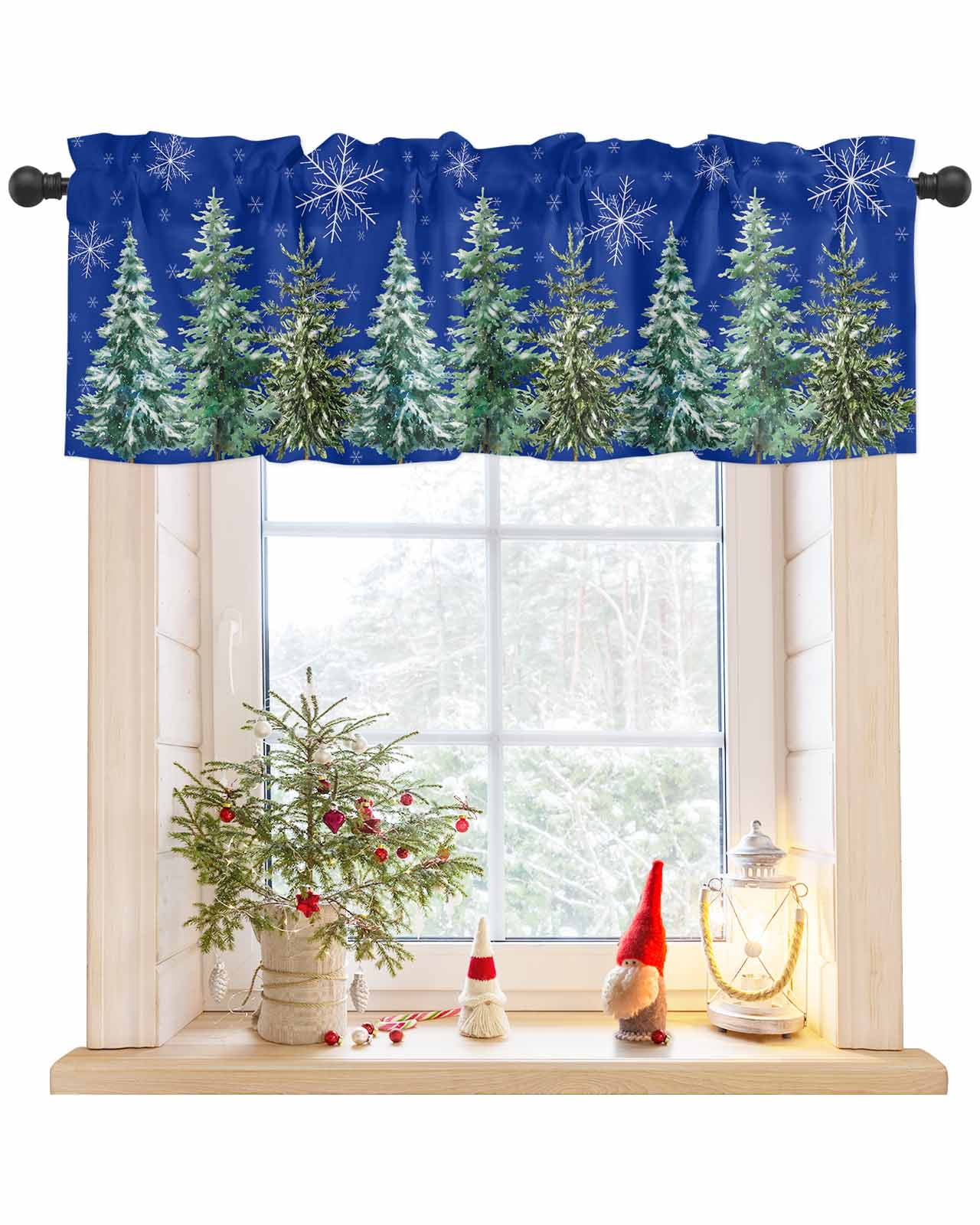 Blue Christmas Tree Curtain Valance for Windows/Living Room/Kitchen ...