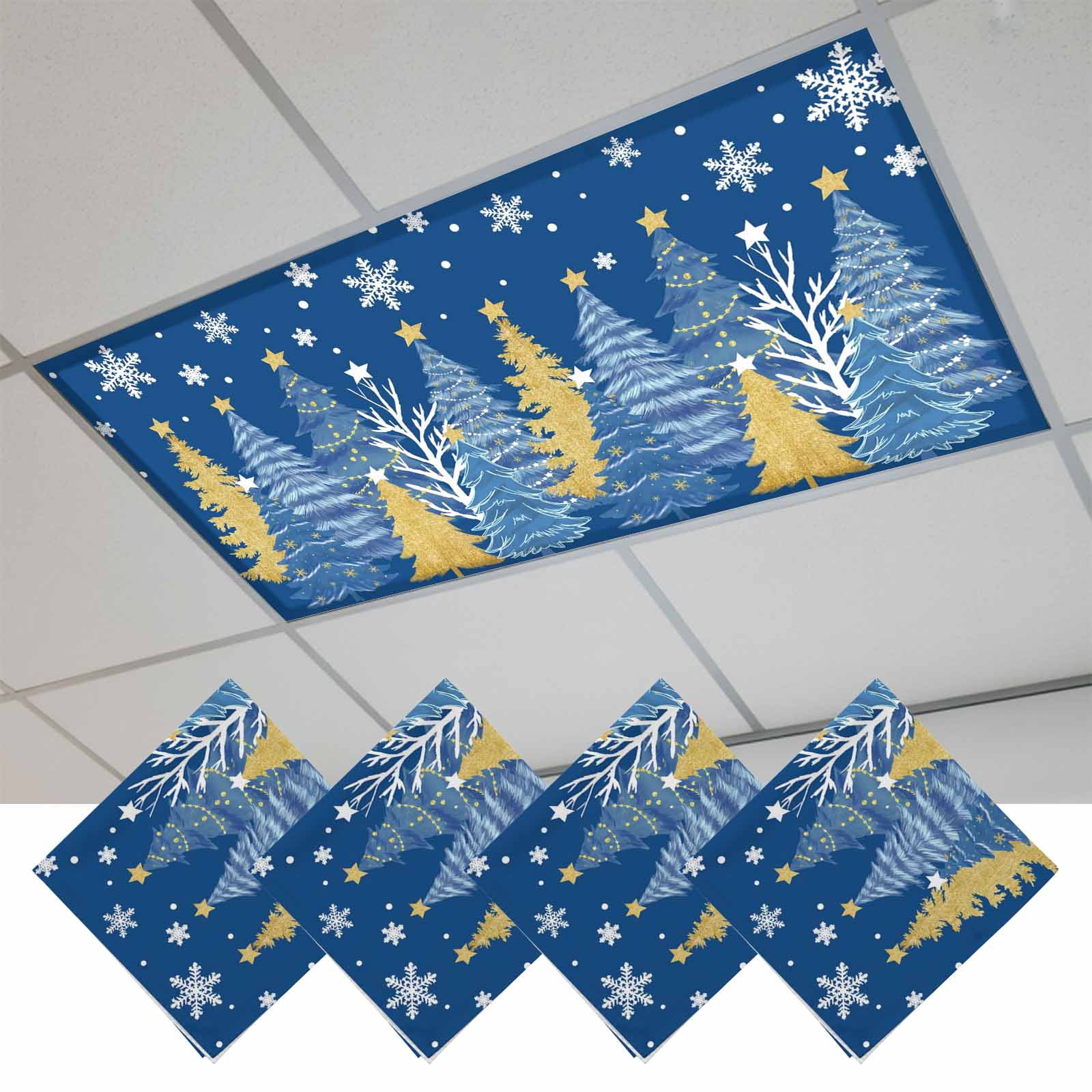 Blue Christmas Tree Fluorescent Light Covers, Blue Golden Xmas Tree ...