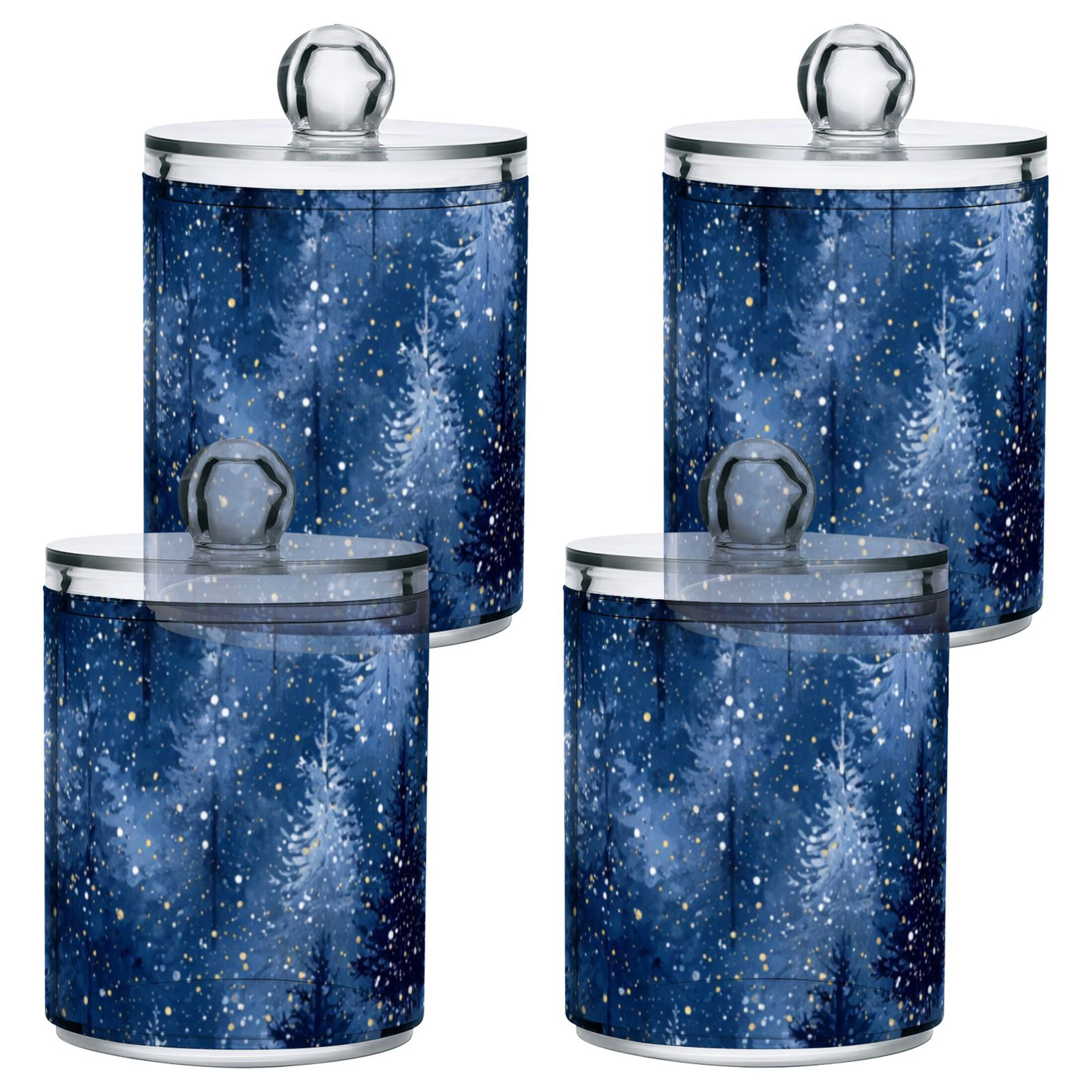 Blue Christmas Tree Forest Translucent Plastic Cans Storage Canisters ...