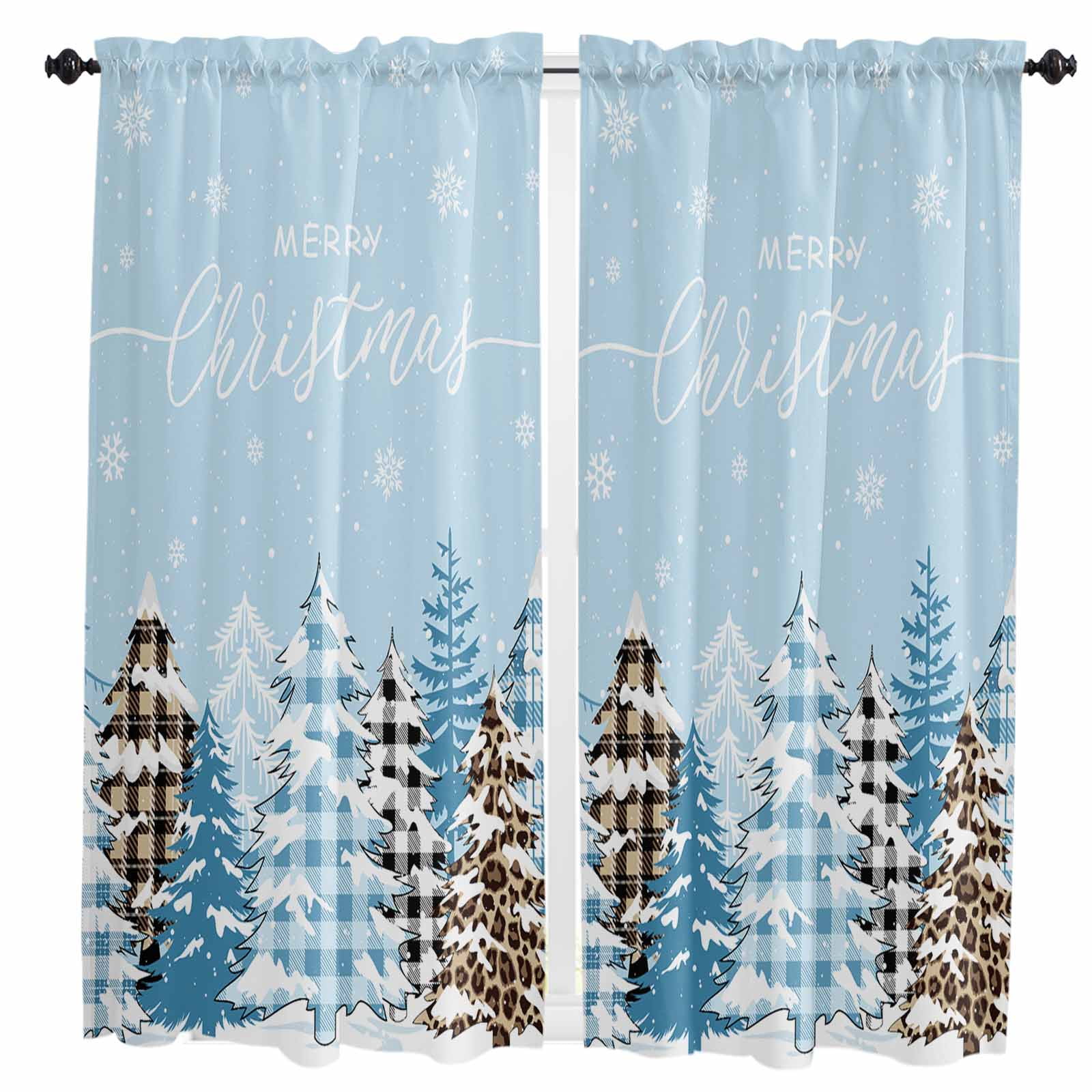 Blue Christmas Tree Kitchen Curtain 2 Panels Curtains 63 Inch Length ...