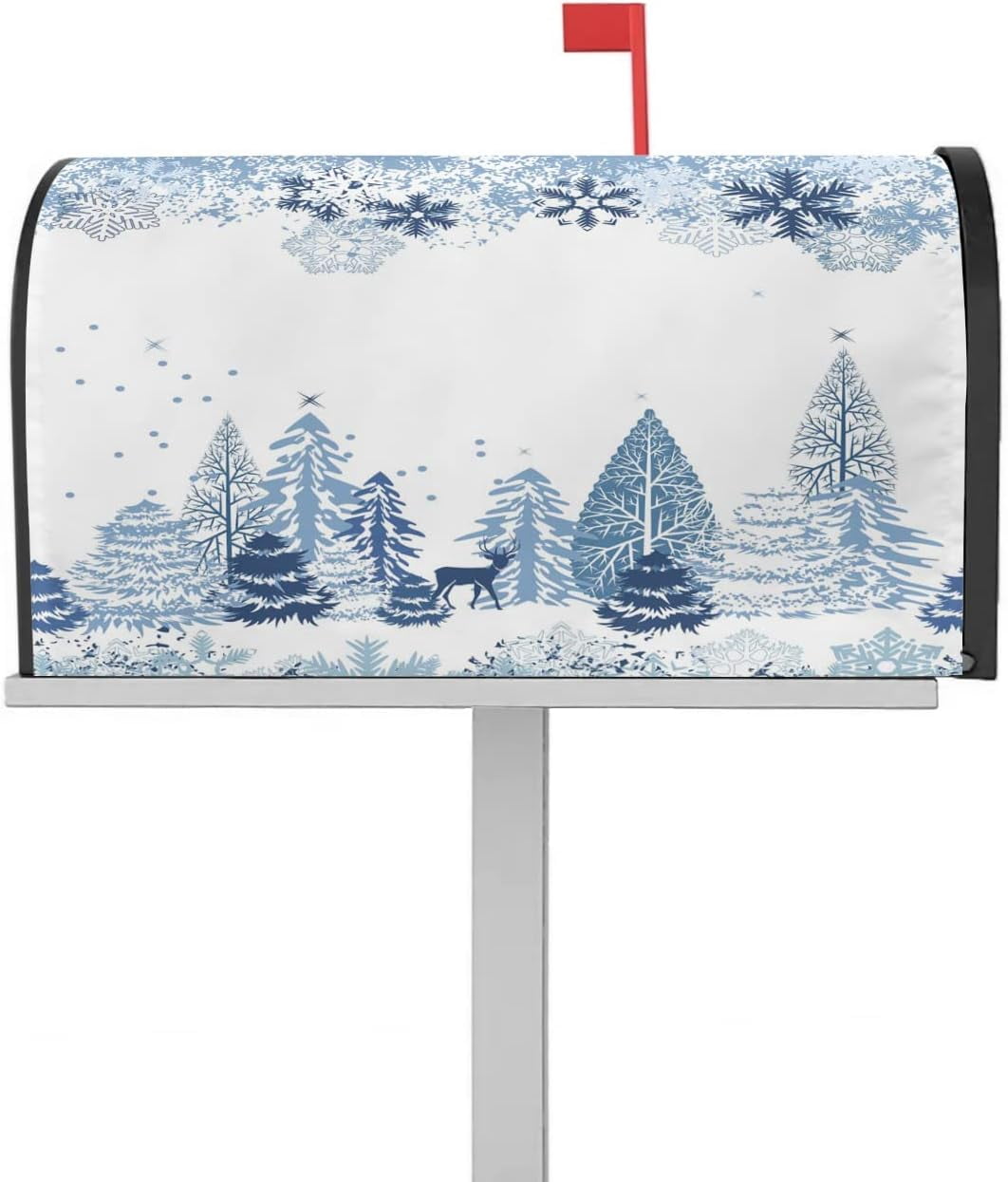 Blue Christmas Tree Mailbox Cover Magnetic Mailbox Wraps, Snowflake ...
