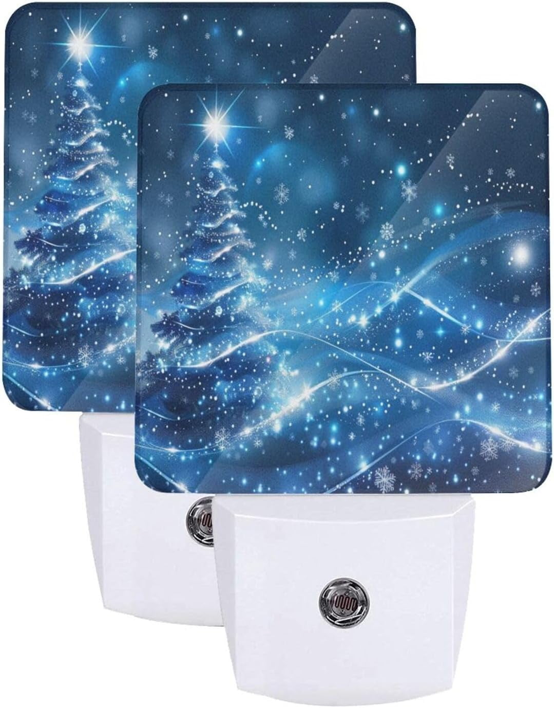 Blue Christmas Tree Night Lights Set of 2, Auto Dusk-to- Sensor Night ...