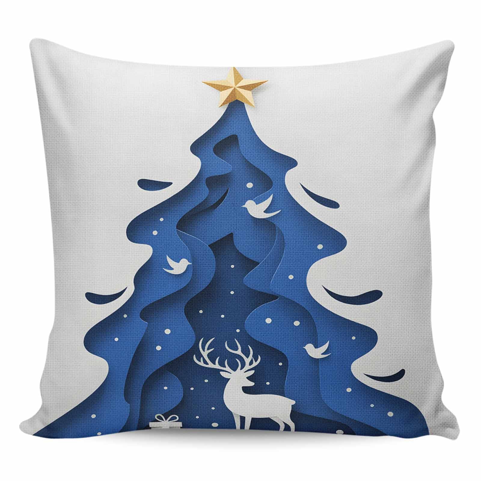 Blue Christmas Tree Pillow Covers 18x18 Inch Decorative Throw Pillow ...