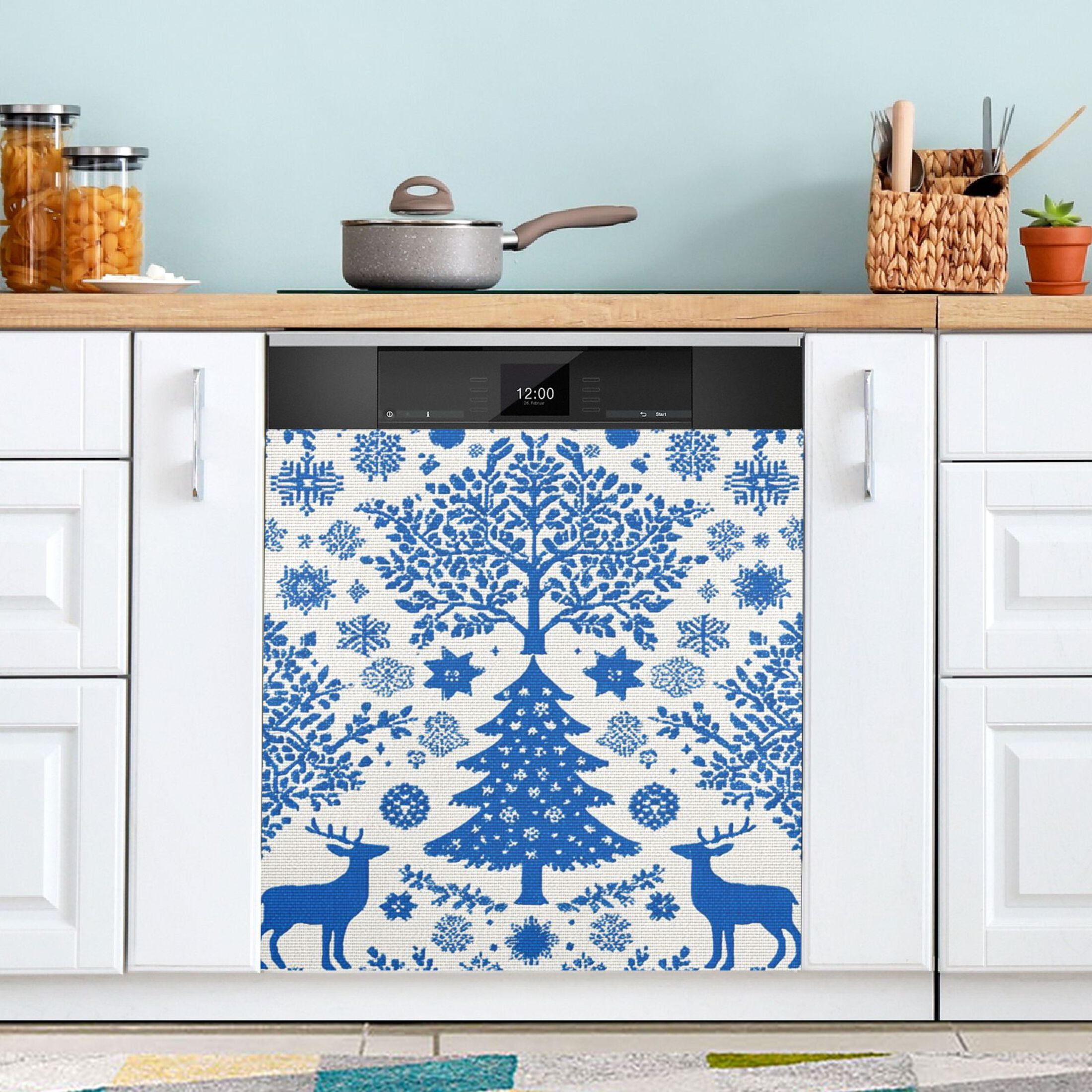 Blue Christmas Tree Reindeer Different Snowflake Dishwasher Magnet ...