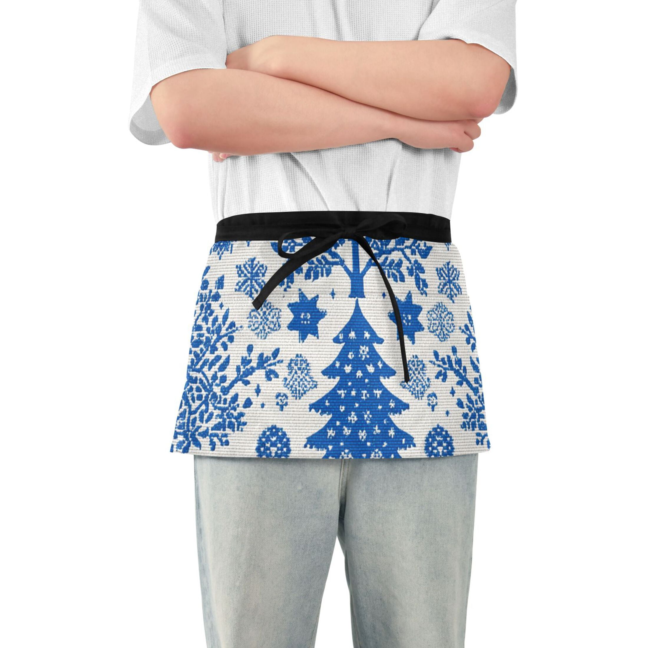 Blue Christmas Tree Reindeer Different Snowflake Short Server Apron ...