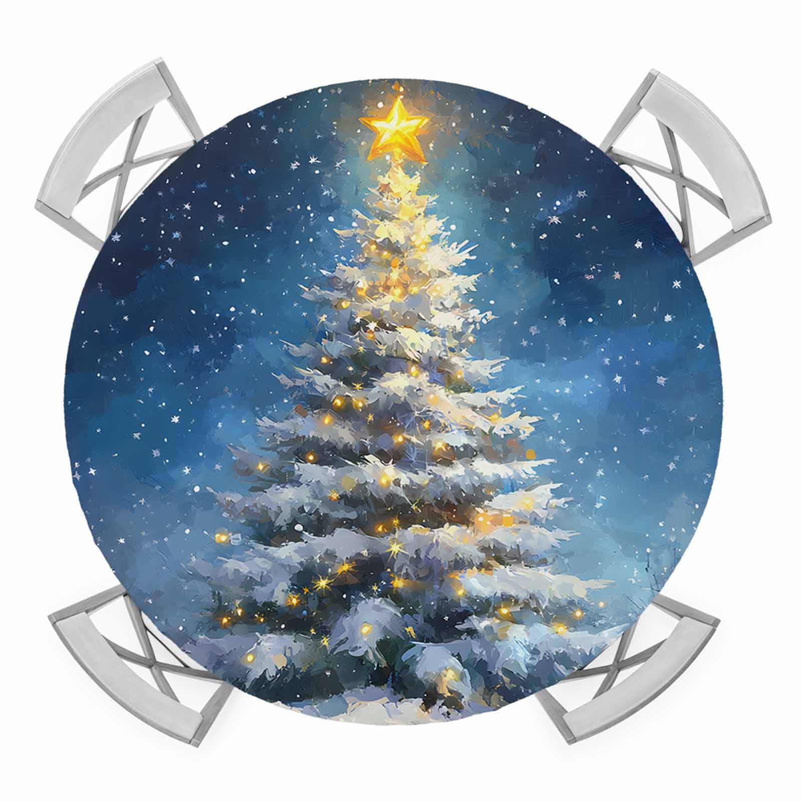 Blue Christmas Tree Round Tablecloth for 45-54 Inch Tables, Fitted ...