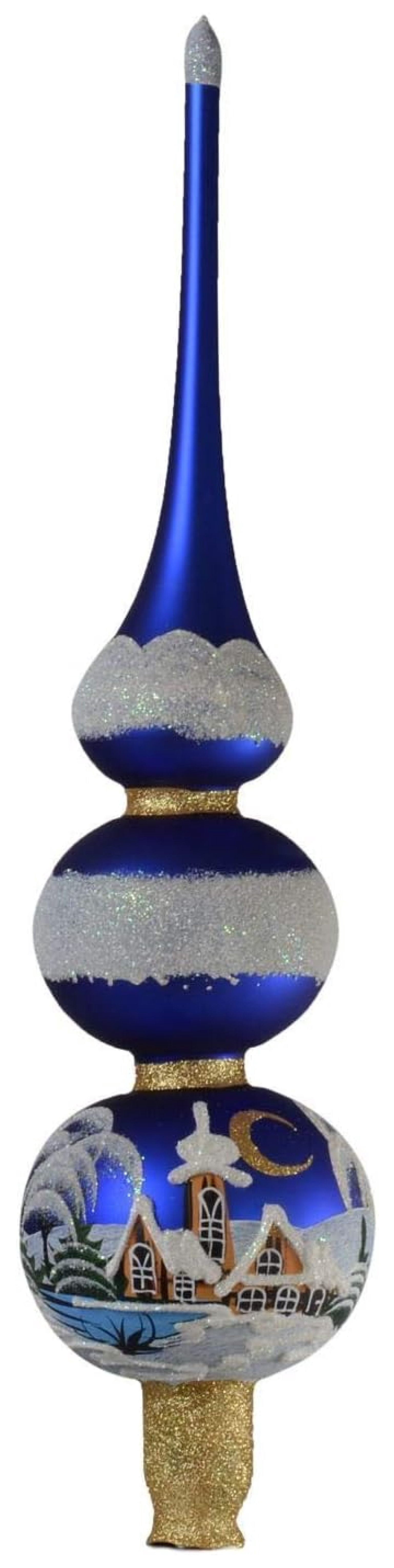 Blue Christmas Tree Topper, 17 Inch Hand Blown Glass Finial, Czech ...