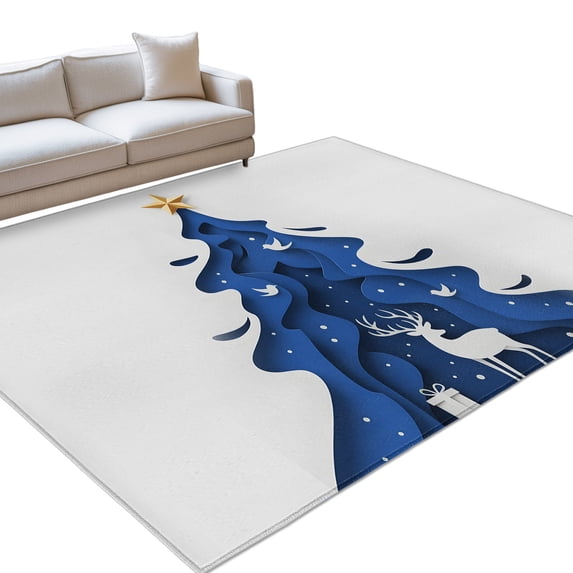 Blue Christmas Tree Washable Rug 3x5 Area Rug for Living Room Bedroom ...