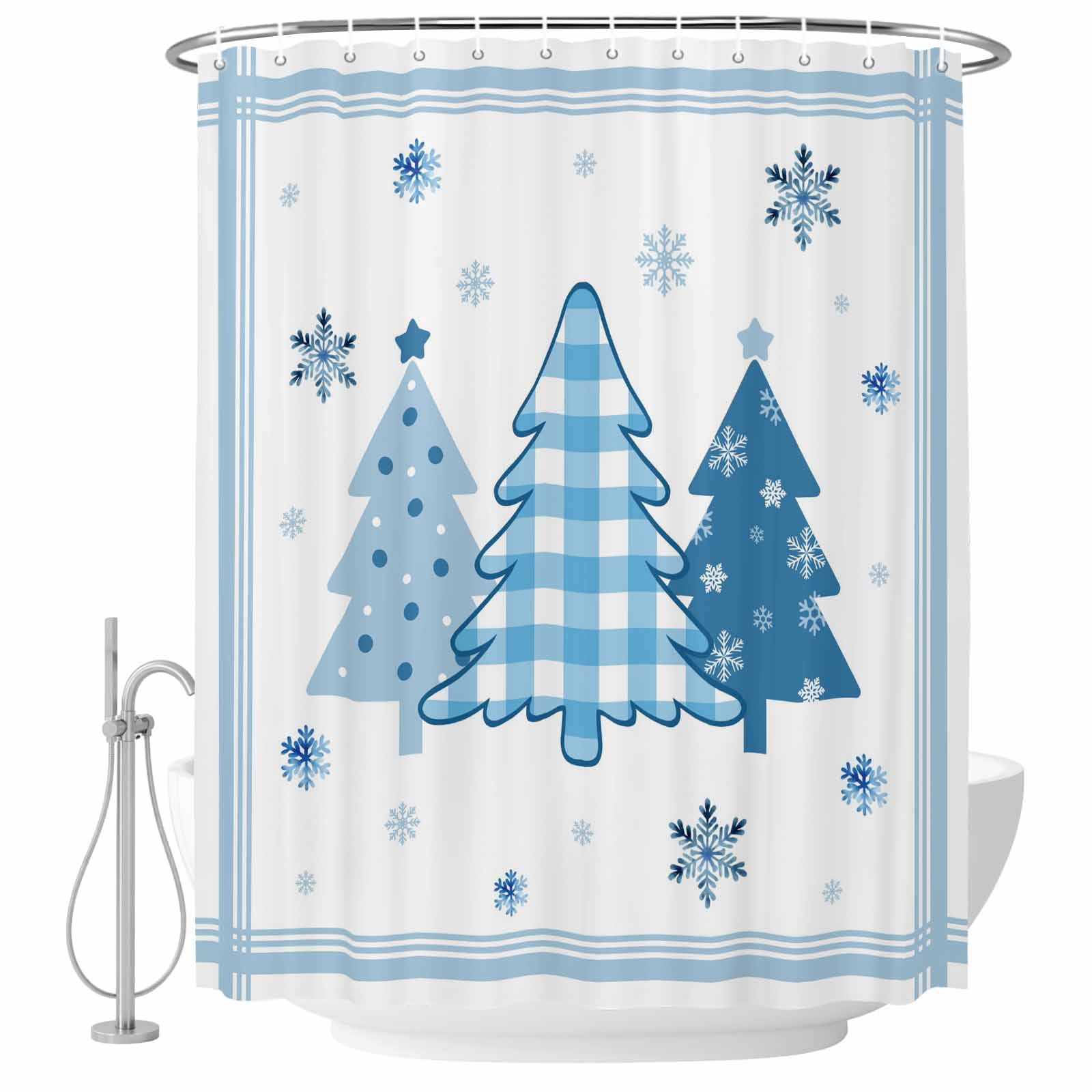 Blue Christmas Trees Shower Curtain, Waterproof Shower Curtains for ...