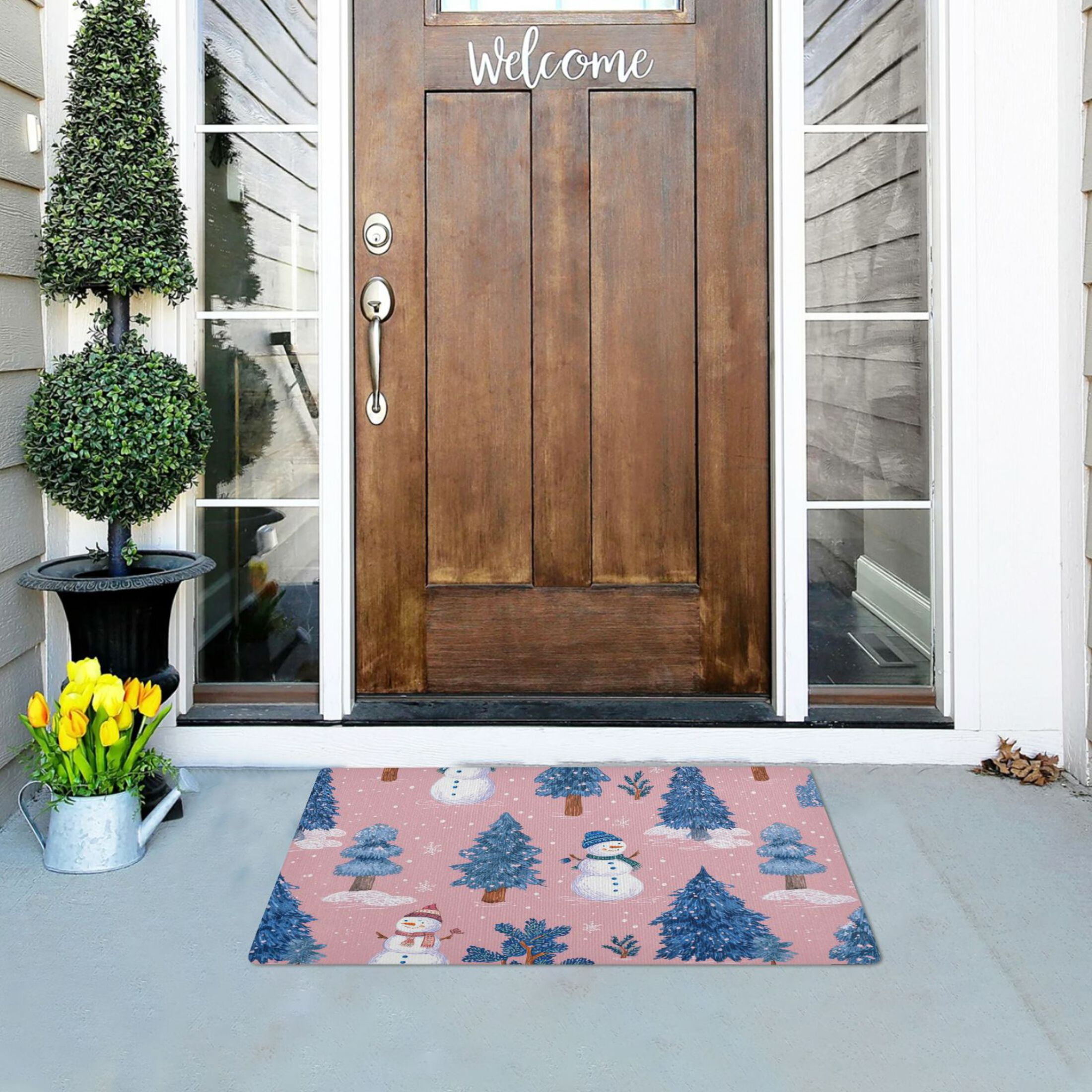 Blue Christmas Trees Snowman Doormats Welcome Mats Gate Pads Entryway ...