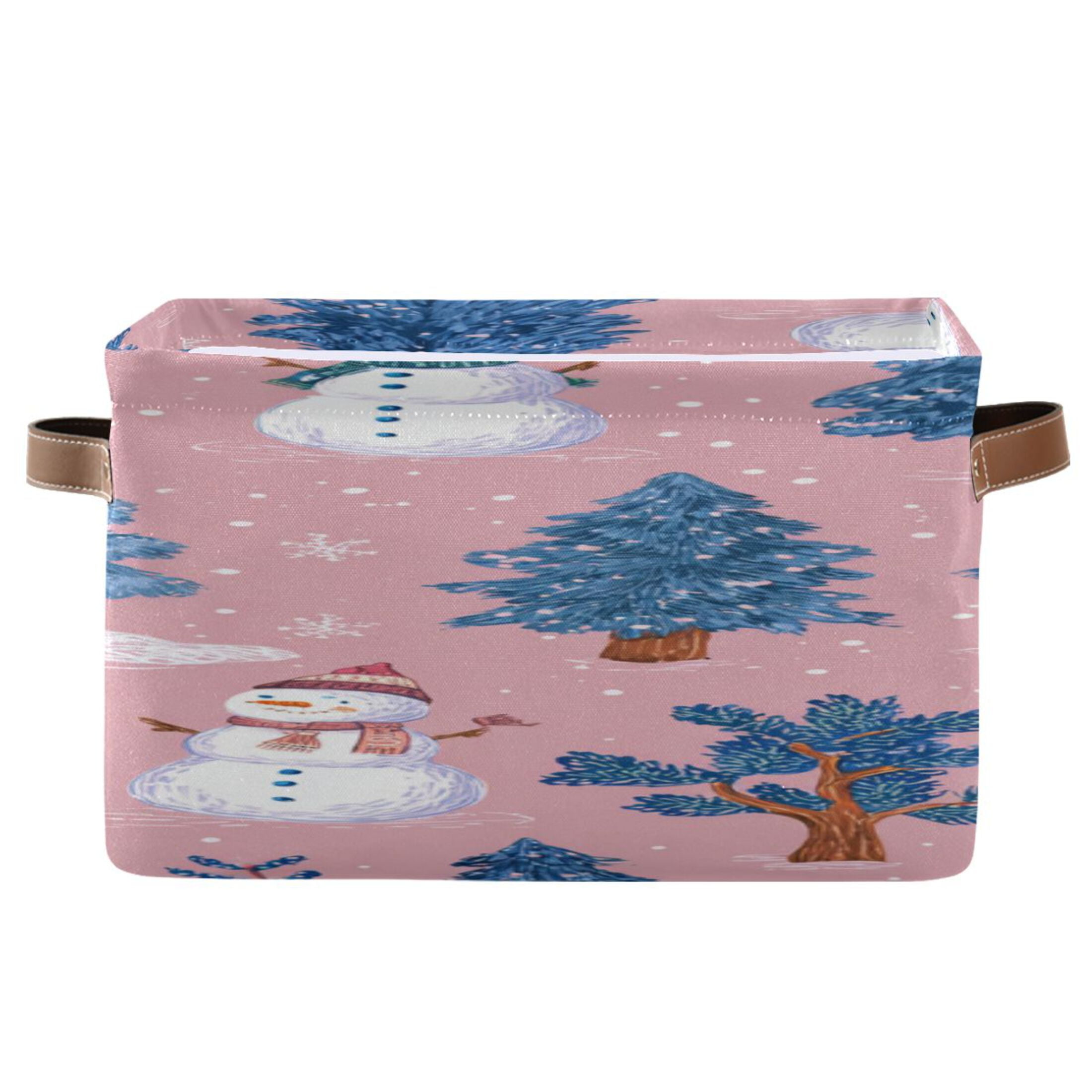 Blue Christmas Trees Snowman Square Storage Bins with Handles ...