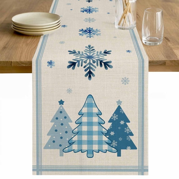 Blue Christmas Trees Table Runner 120 Inches Long Farmhouse Dress ...