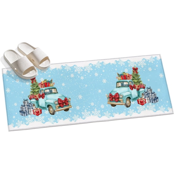 Blue Christmas Trucks Hallway Runner Rug 2x6 Washable Non Slip Kitchen ...