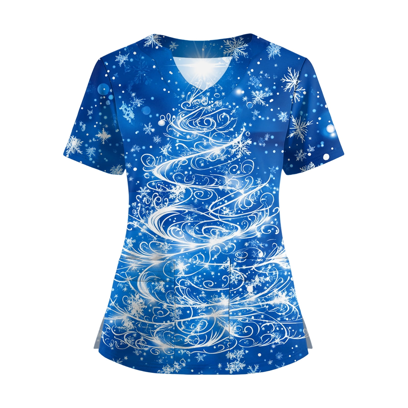 Blue Christmas Tunic Women'S Cute Christmas Print Care Smock V-Neck ...