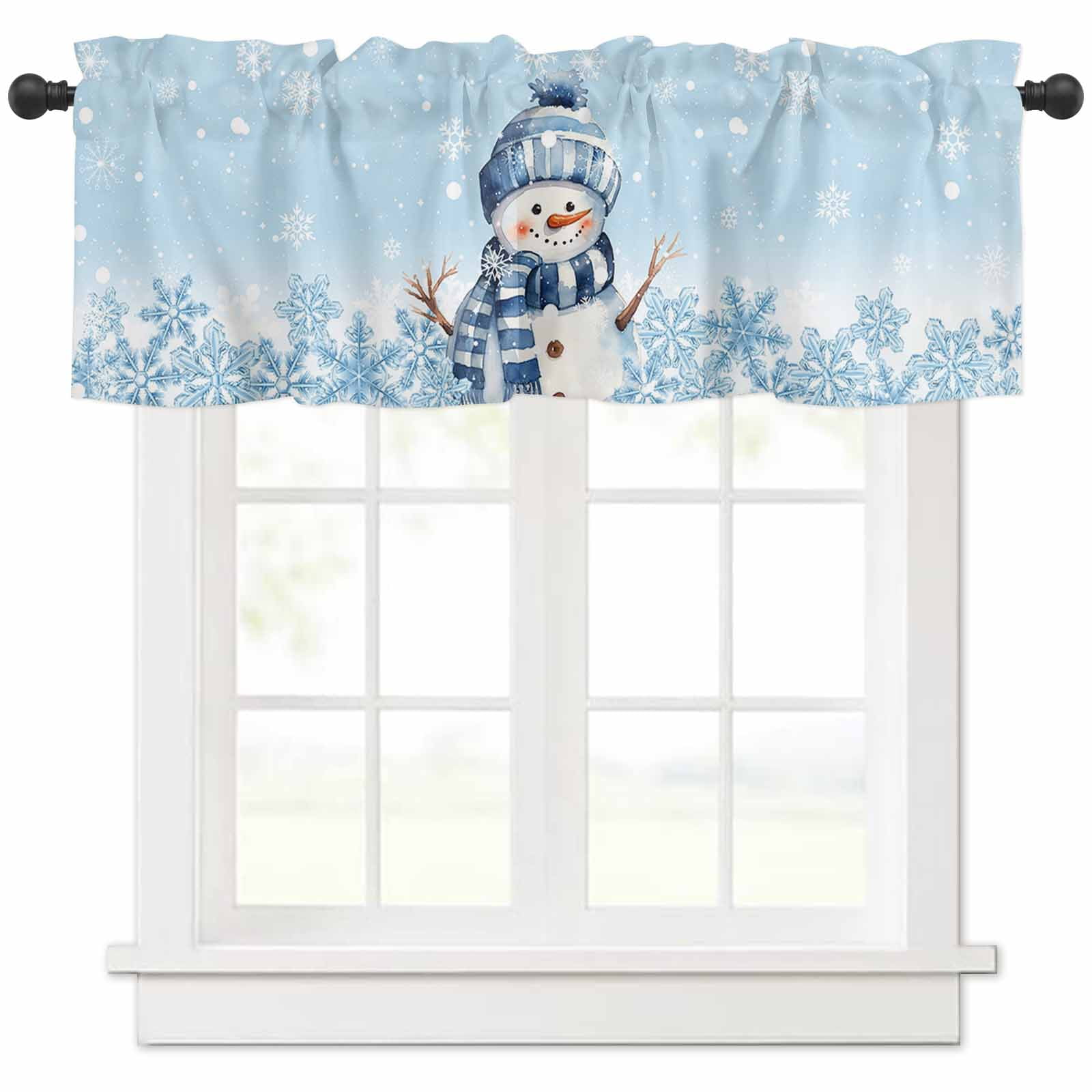 Blue Christmas Valances for Windows, Snowman Striped Cap and Scarf ...
