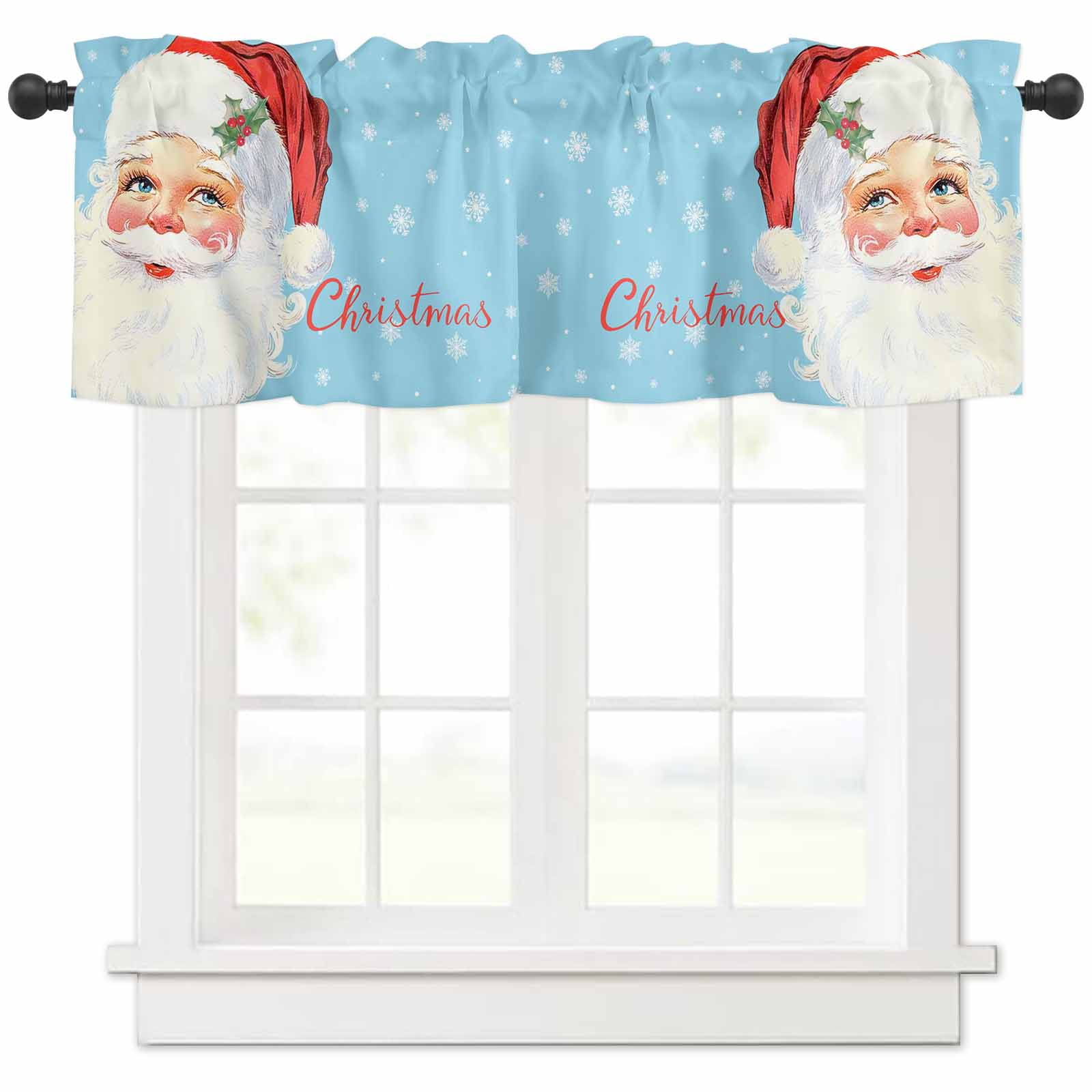 Blue Christmas Valances for Windows, Watercolor Santa Claus Merry ...