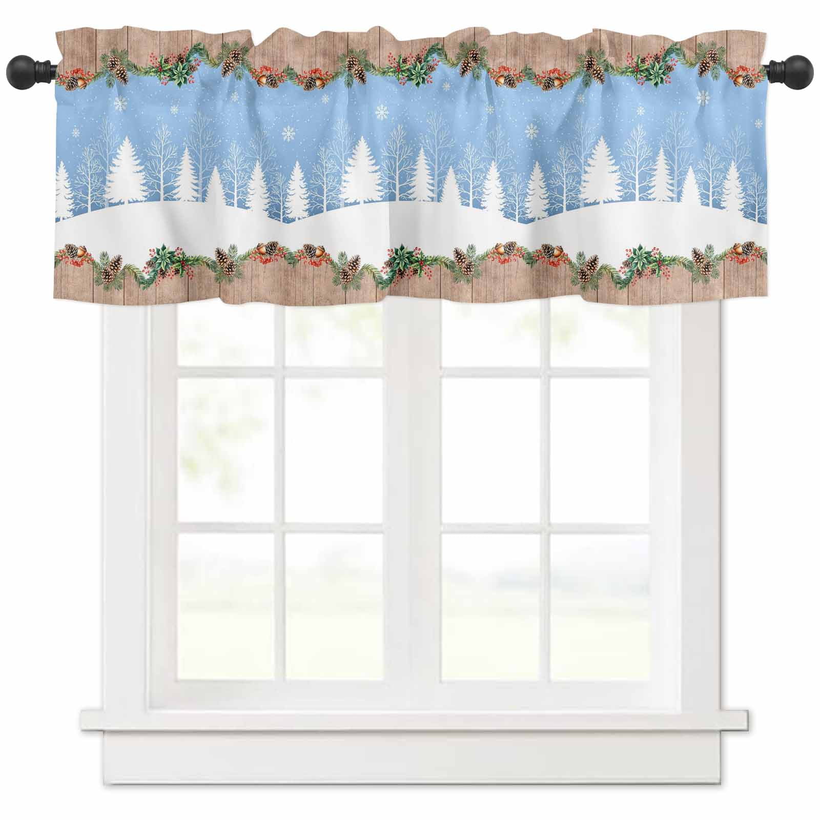 Blue Christmas Valances for Windows, Winter Snowflakes Tree Xmas ...