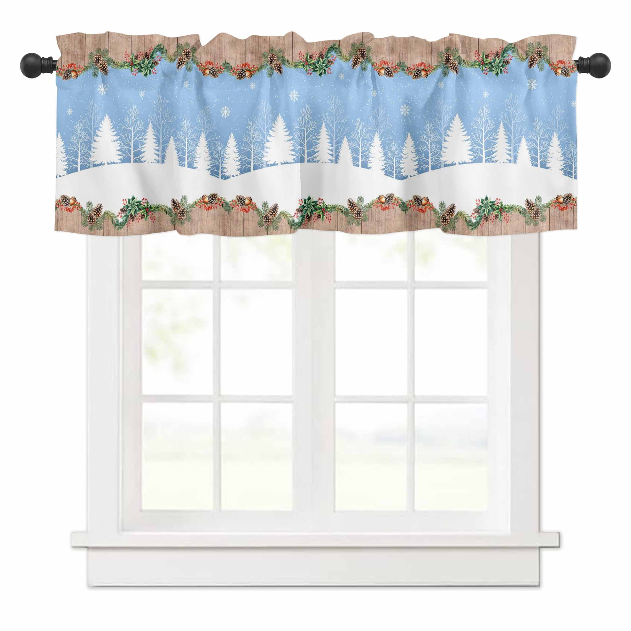 Blue Christmas Valances for Windows Winter Snowflakes Tree Xmas Garland ...