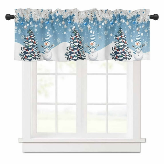 Blue Christmas Valances for Windows Winter Snowman Snowflake Christmas ...