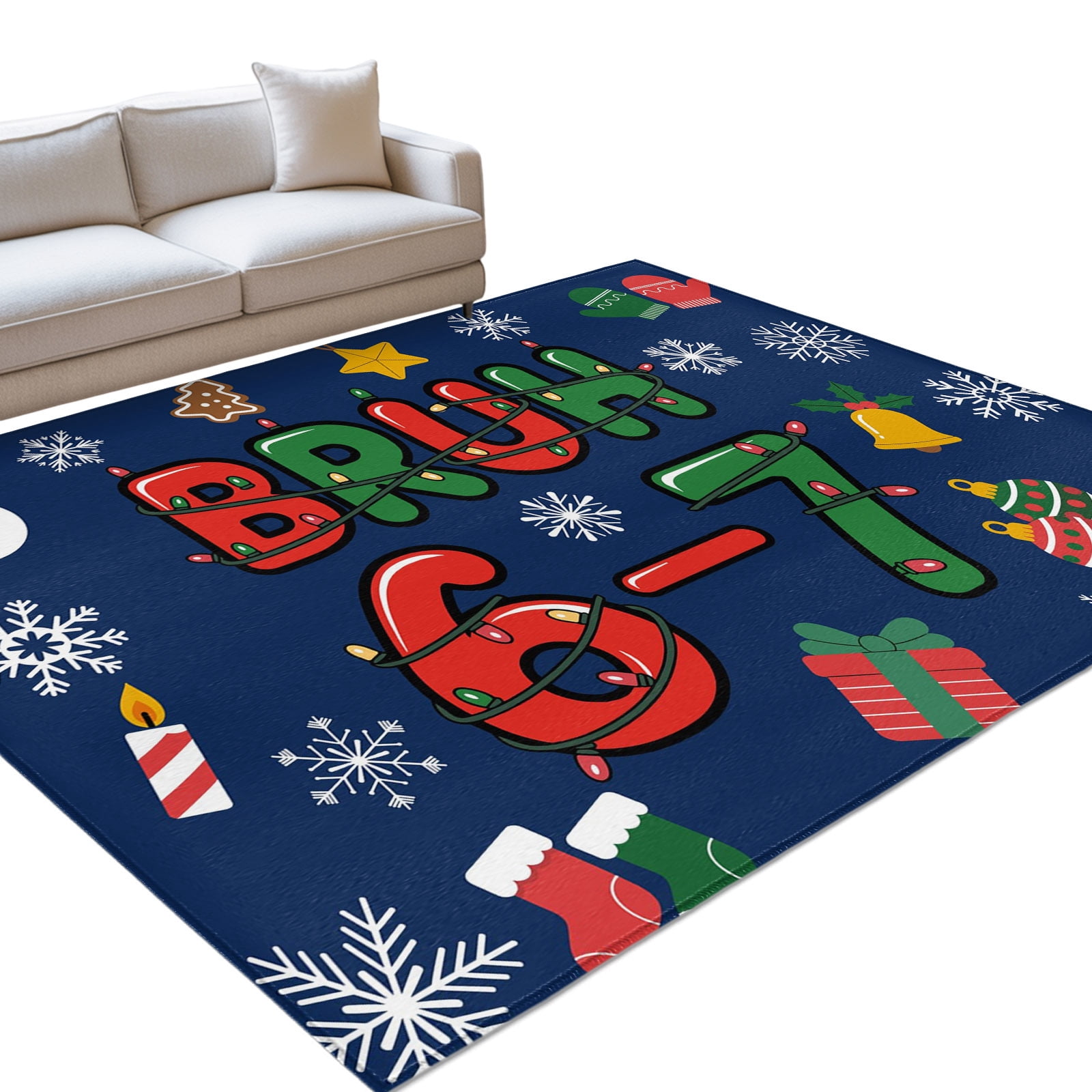Blue Christmas Washable Rug 2.7x5 Area Rug for Living Room Bedroom Non ...