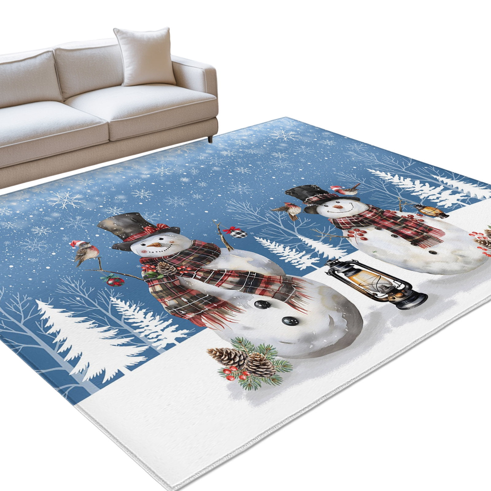 Blue Christmas Washable Rug 4x6 Area Rug for Living Room Bedroom Non ...