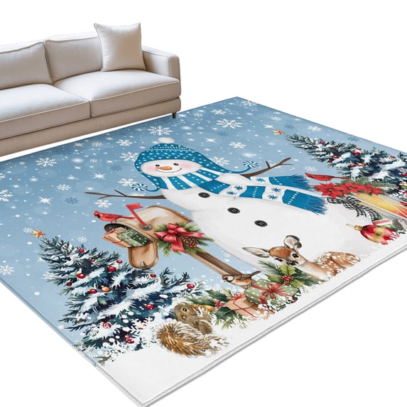 Blue Christmas Washable Rug 5x7 Area Rug for Living Room Bedroom Non ...
