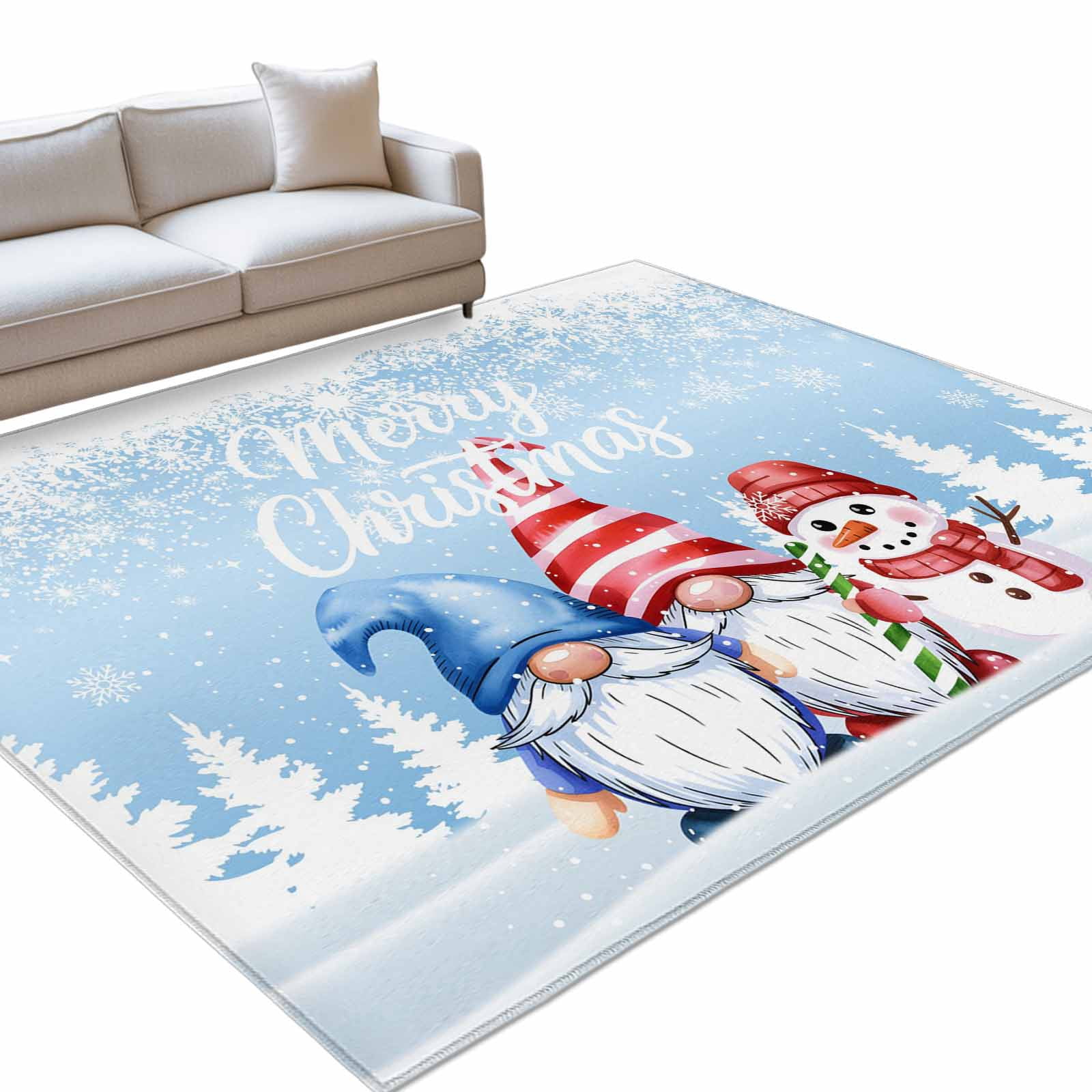 Blue Christmas Washable Rug 5x7 Area Rug for Living Room Bedroom Non ...