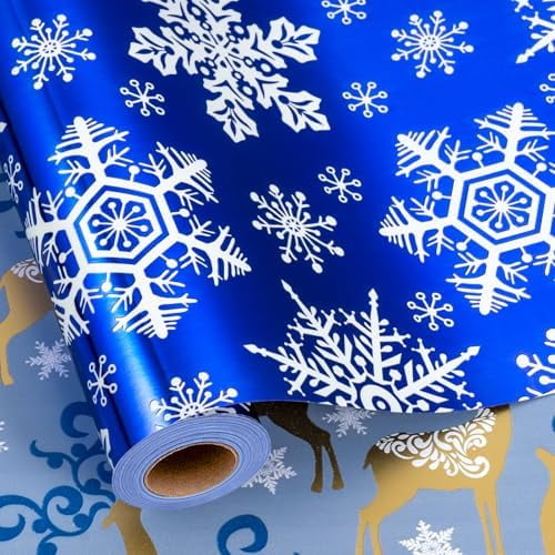 Blue Christmas Wrapping Paper Roll, Snowflake Wrapping Paper, Navy Blue ...