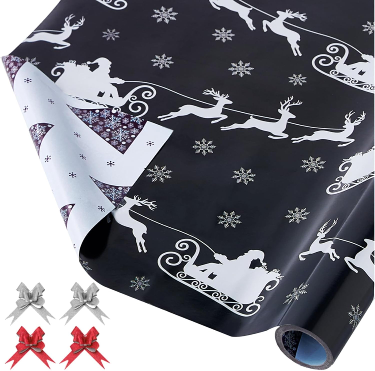 Blue Christmas Wrapping Paper Rolls Set, Matte Patterns with Santa ...